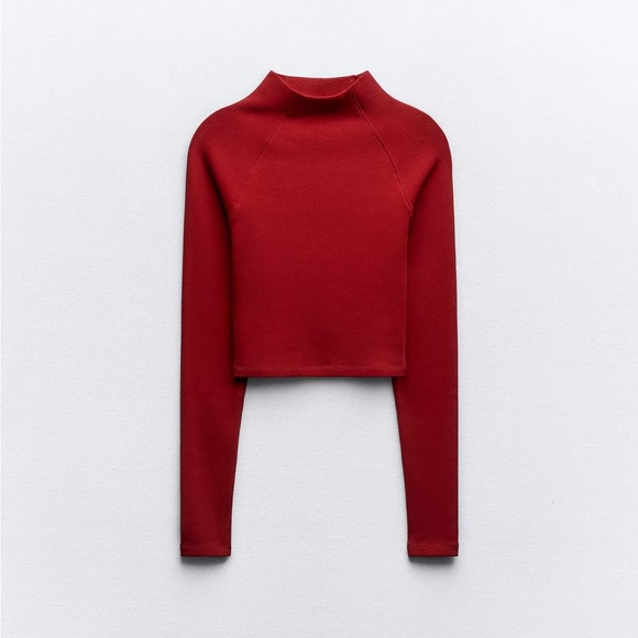 Zara | Tops | Zara Red Cropped Long Sleeve | Poshmark